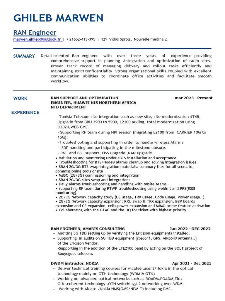 Marwen_GH_CV_EN | PDF | Lte (Telecommunication) | Wavelength Division Multiplexing