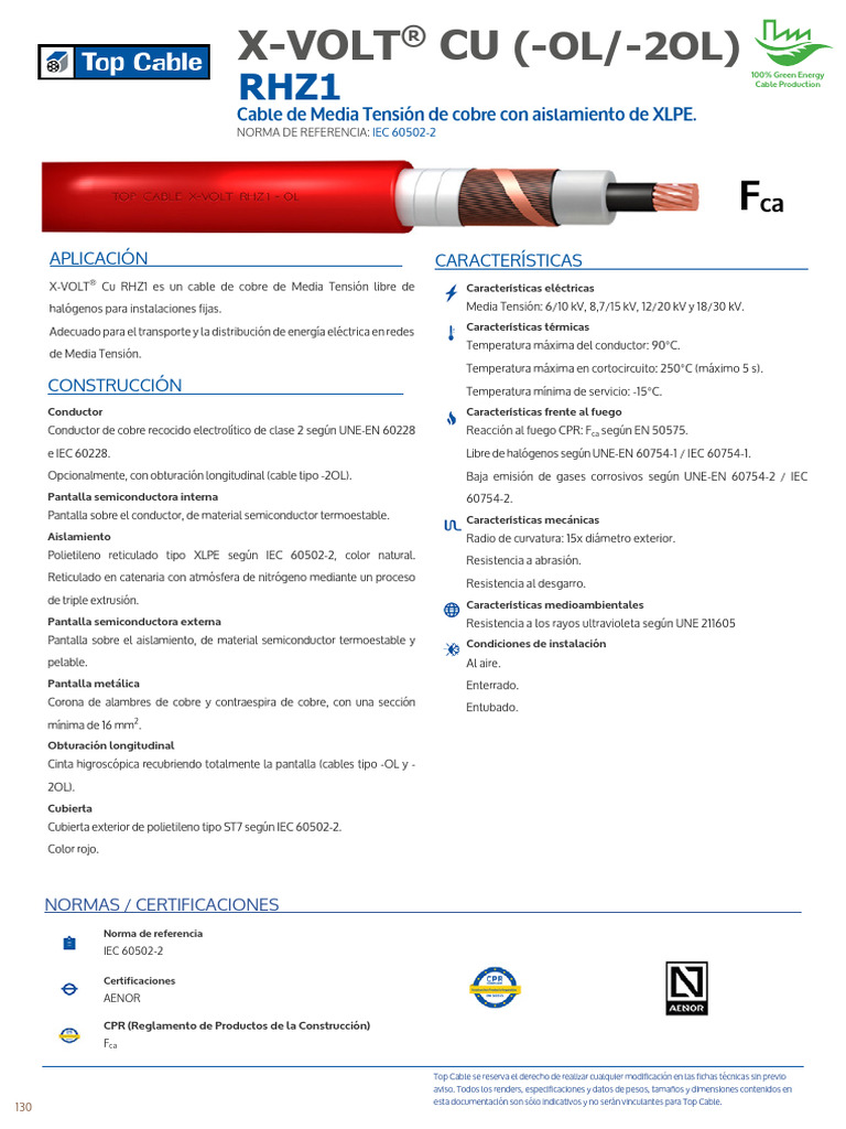 X Volt Rhz1 Cu Ol 2ol | PDF | Cobre | Aislador (Electricidad)