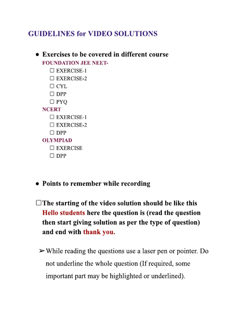 Video Solution Guidelines | PDF