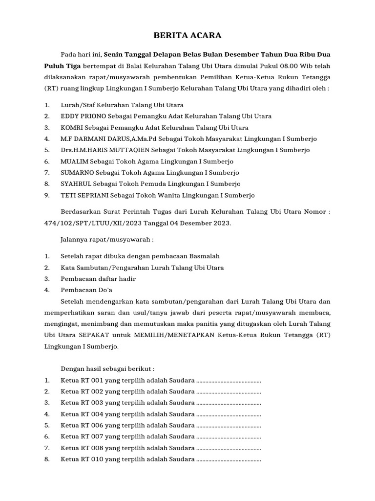 Berita Acara Lurah | PDF