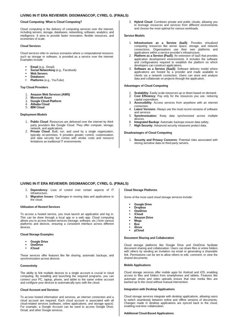 LIVING IN IT ERA REVIEWER | PDF | Cloud Computing | Databases