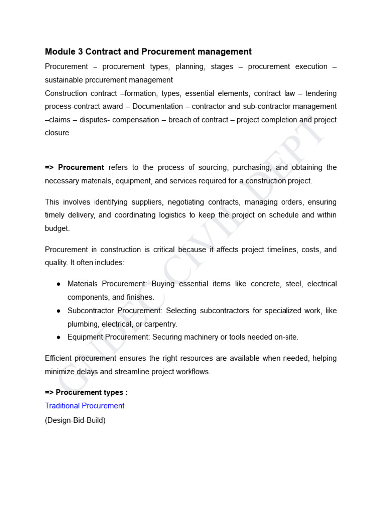 Module 3 Contract and Procurement Management | PDF | Procurement ...