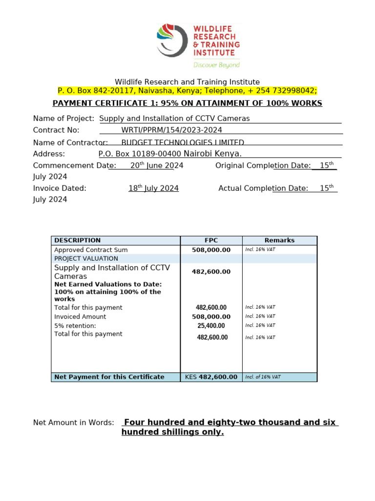 Interim Payment Certificate | PDF