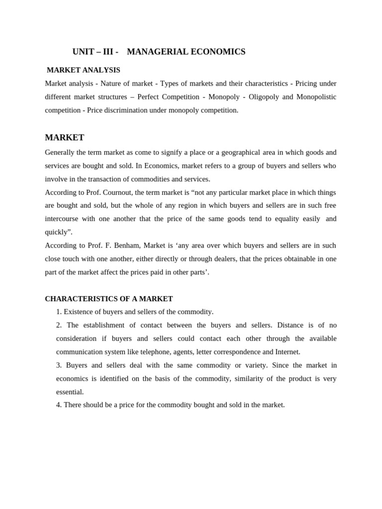 Market Analysis in Managerial Economics | PDF | Monopoly | Oligopoly