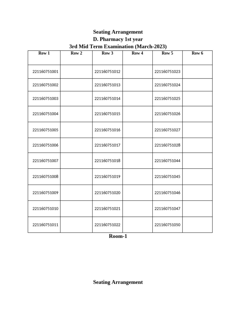 Seating Plan 3rd Mid Term 1st Year Batch 2022 - March 2023 | PDF
