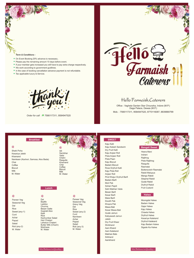 Hello Farmaish Caterers - Menu | PDF