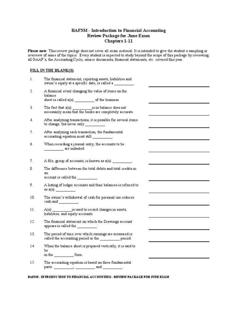 BAF3M Financial Accounting Review | PDF | Debits And Credits | Expense