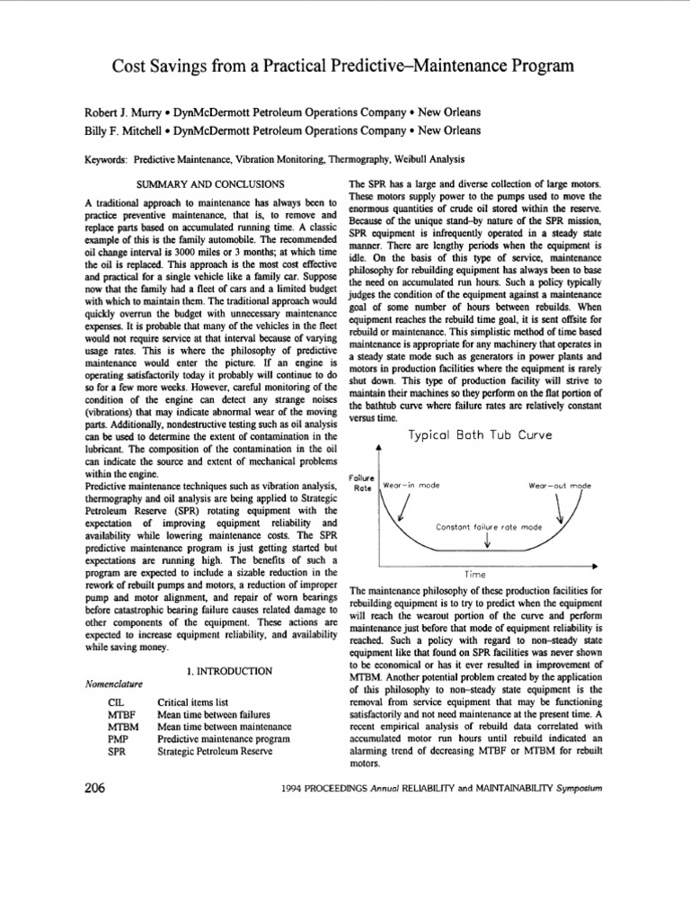 Cost Savings From A Practical Predictive-Maintenance Program | PDF ...