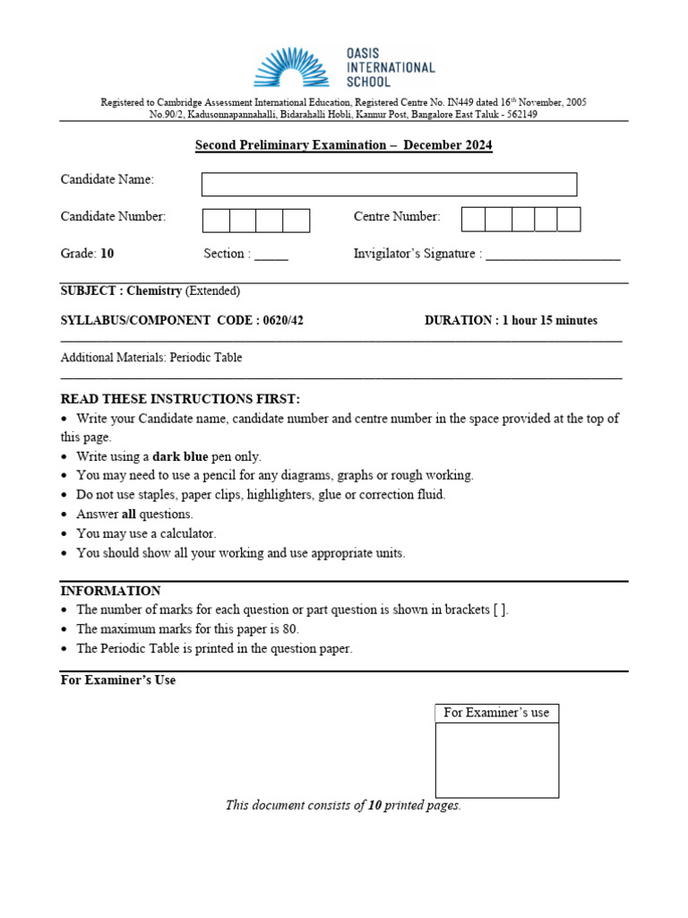 OIS Exam QP Chem SPE G10 42 2024 | PDF | Iron | Nitrogen