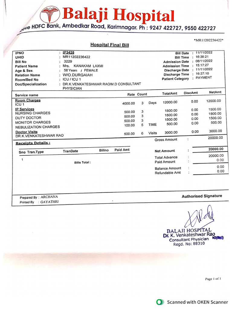 Hospital Final Bill | PDF