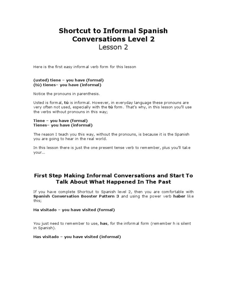 Informal Lesson 2 | PDF | Spanish Language | Linguistic Typology