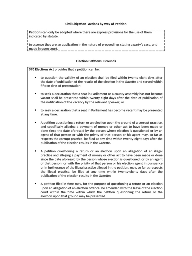Civil Litigation - Actions by Way of Petition Kenya | PDF | Petition ...