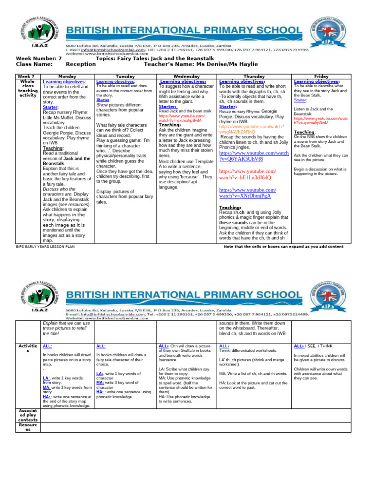 Jack and the Beanstalk Lesson Plan | PDF | Phonics | Linguistics