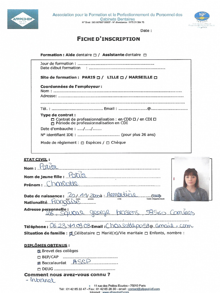 Fiche Inscription | PDF