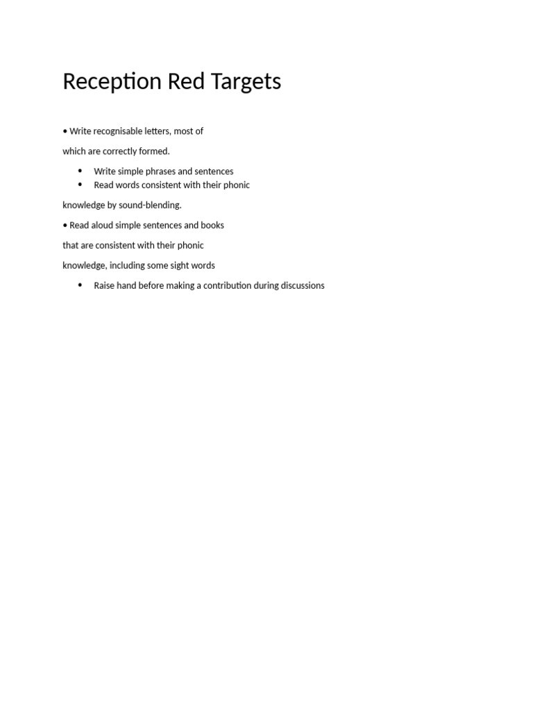 Reception Red Targets | PDF