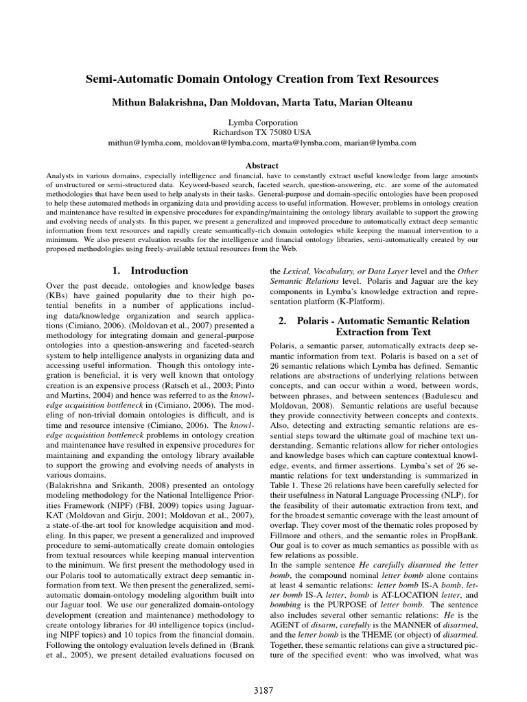 Semi-Automatic Domain Ontology Creation From Text Resources | PDF | Ontology (Information ...