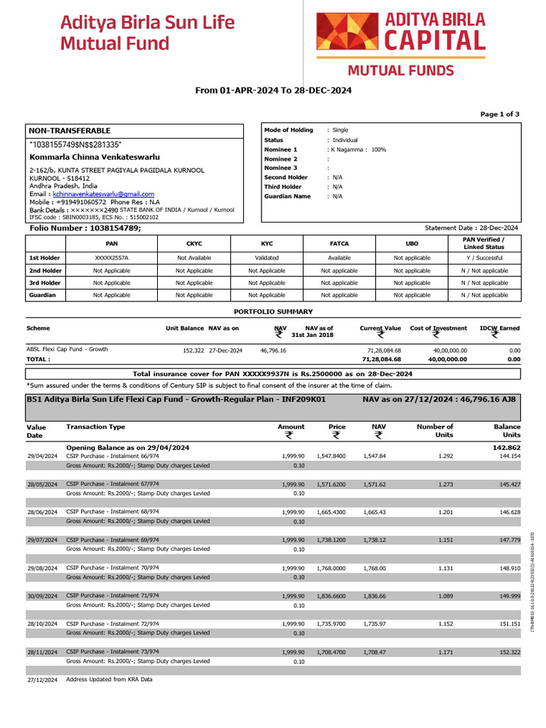 SFAS-20175542490 - ABSL Flexicap | PDF | Cheque | Financial Services