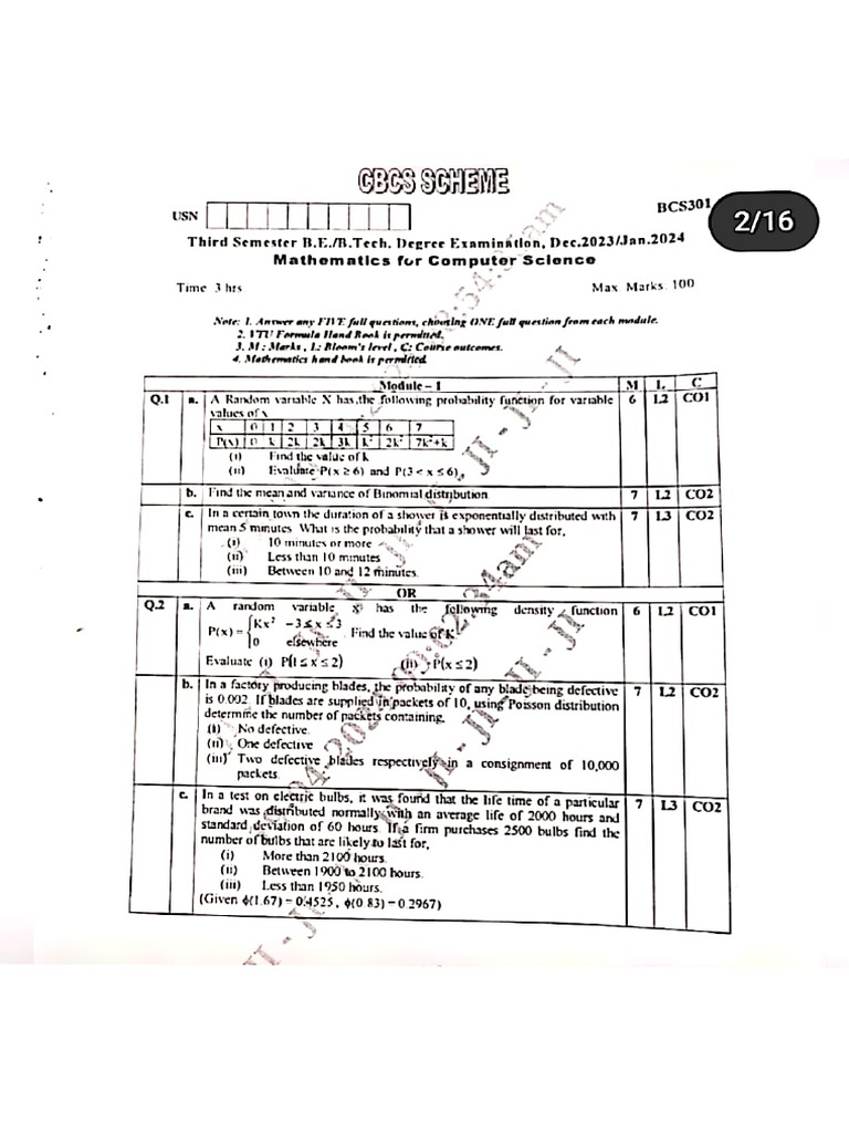 BCS301 question paper | PDF