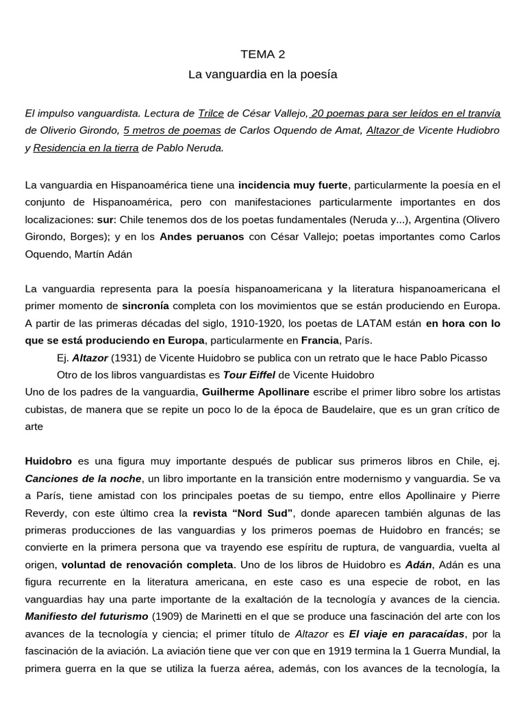 Tema 2la Vanguardia en La Poesía | PDF | Vanguardia | Mente inconsciente