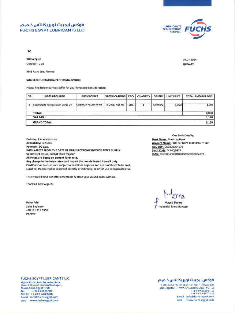 Fuchs Offer - Stifen Egypt Q#pa-97 | PDF