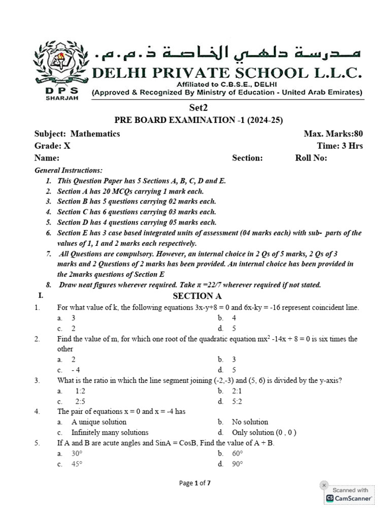 PB 1 - Gr10 - QP - MATHS - Set 2 - 2024-25 | PDF | Circle | Sphere