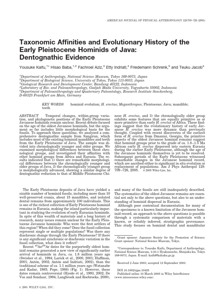 Taxonomic Afﬁnities and Evolutionary History of the Early Pleistocene ...