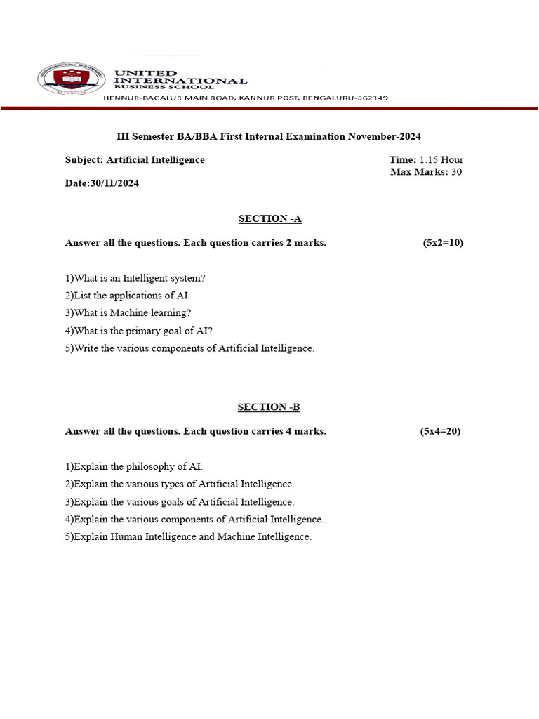 2024 AI 1st-30 Extra IA QP | PDF