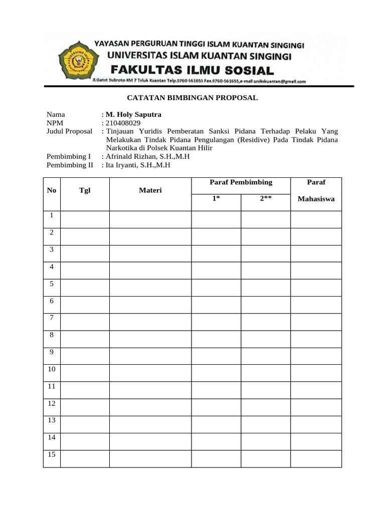 Catatan Bimbingan Proposal | PDF