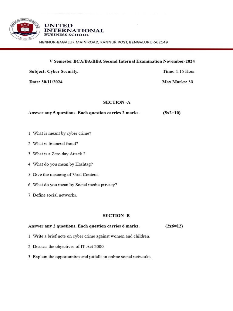 Cyber Security QP 2nd Internals | PDF