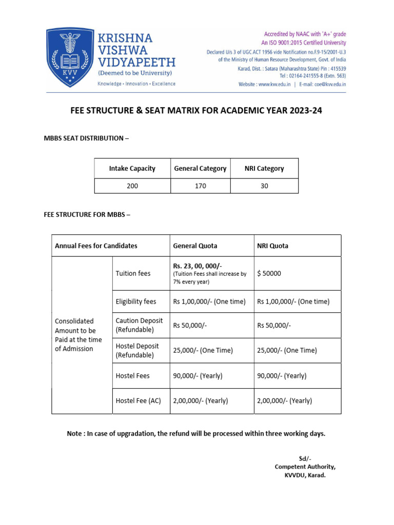 MBBS Fee Structure 2023-24 | PDF