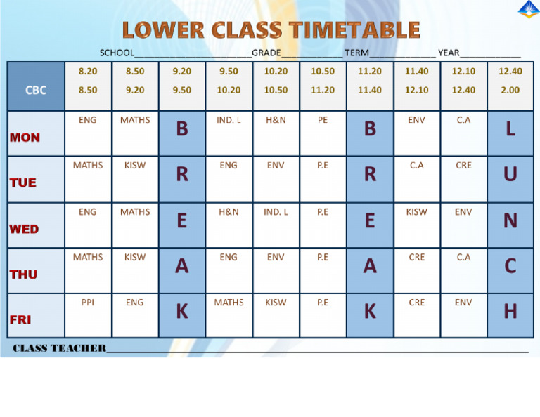 Updated Lower Timetable Grade 1 2 3 | PDF