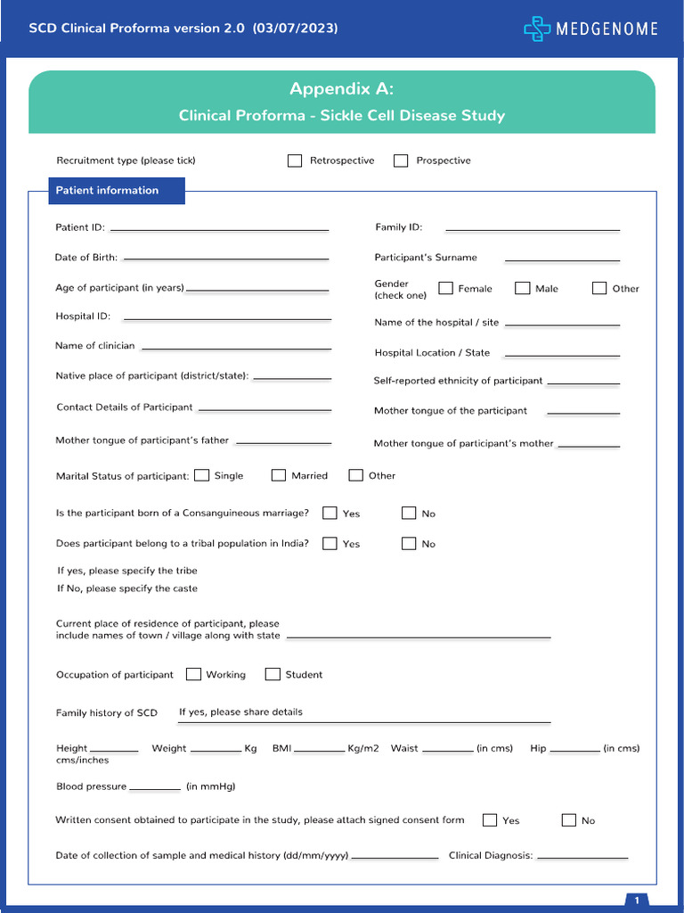 SCD Clinical Proforma 030723 - v2 FINAL | PDF