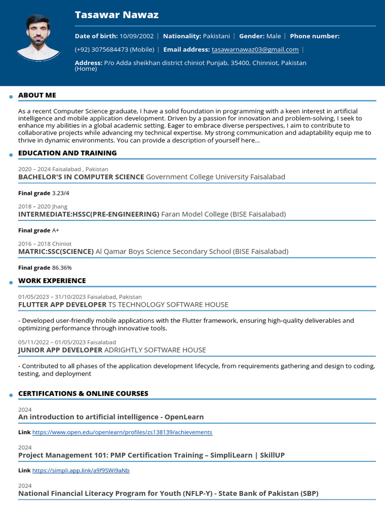 Tasawar_cv | PDF | Mobile App | Pakistan