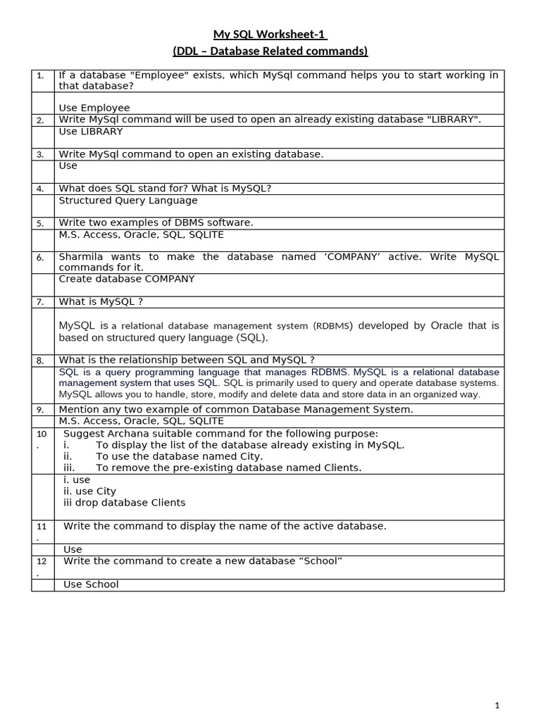 All Worksheets MYSQL With Answer | PDF | Databases | Relational Database