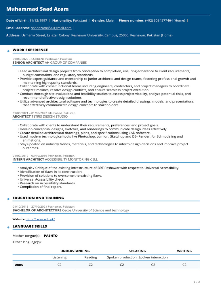 saad cv+portfolio | PDF | Architect | Pakistan