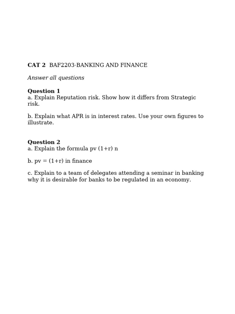 CAT 2 BAF2203-Principles of Banking and Finance | PDF