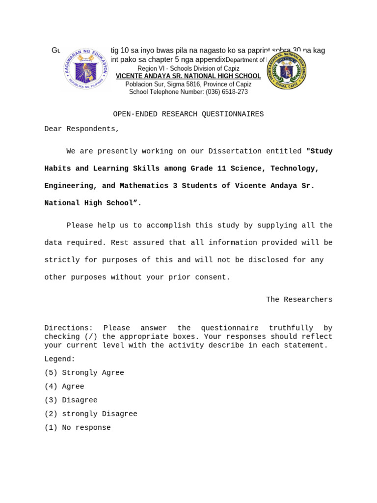 Research Questionnaires Final | PDF | Cognition