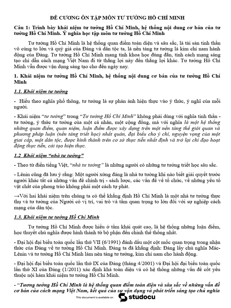 De Cuong On Tap Mon Tu Tuong Ho Chi Minh | PDF