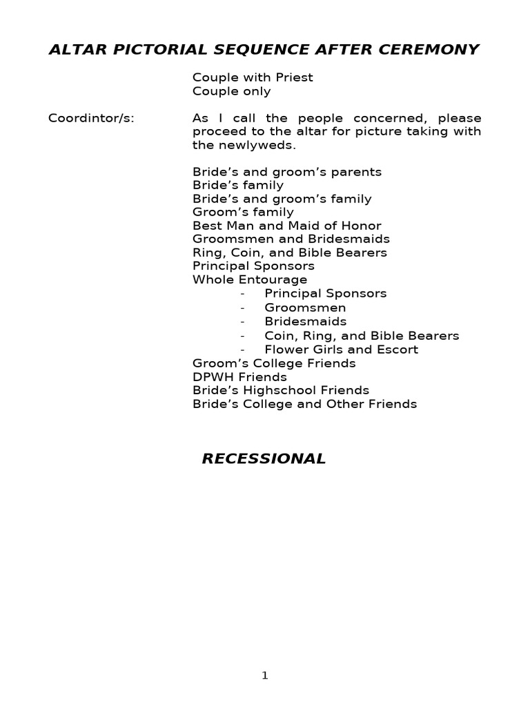 Altar Pictorial Sequence After Ceremony | PDF