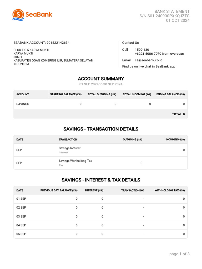 Zero Activity Bank Statement | PDF | Business | Money