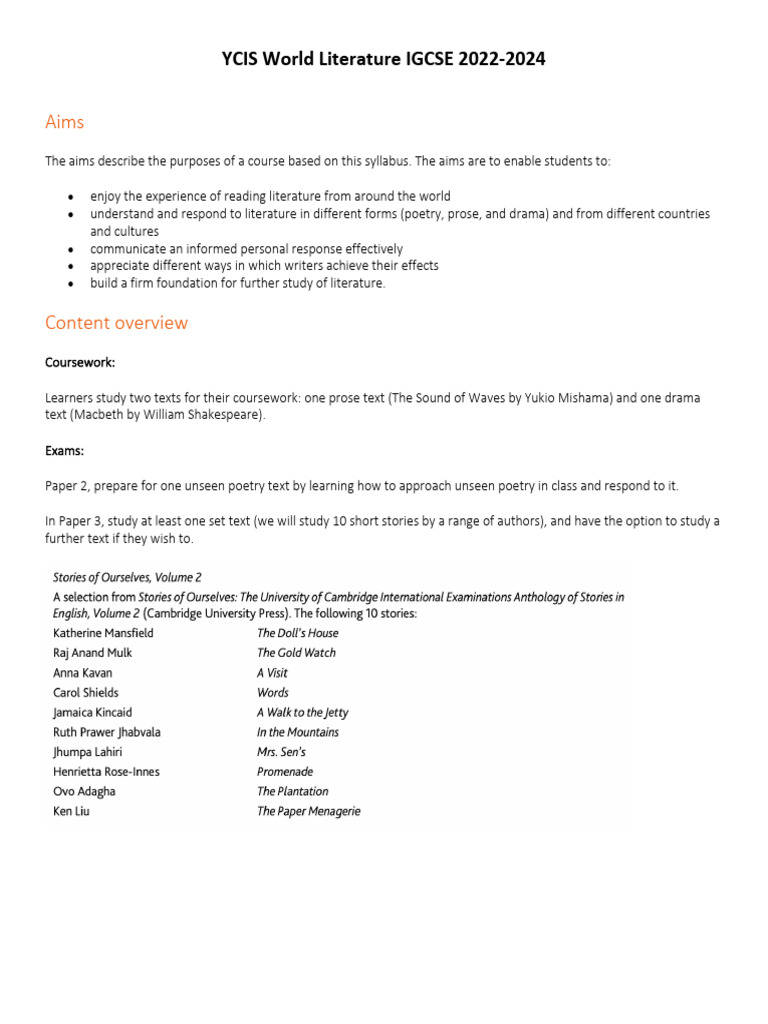 World Lit Student Friendly Syllabus | PDF