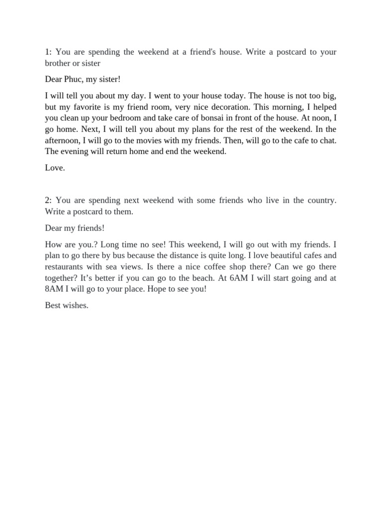 Weekend Plans Postcard to Friends | PDF