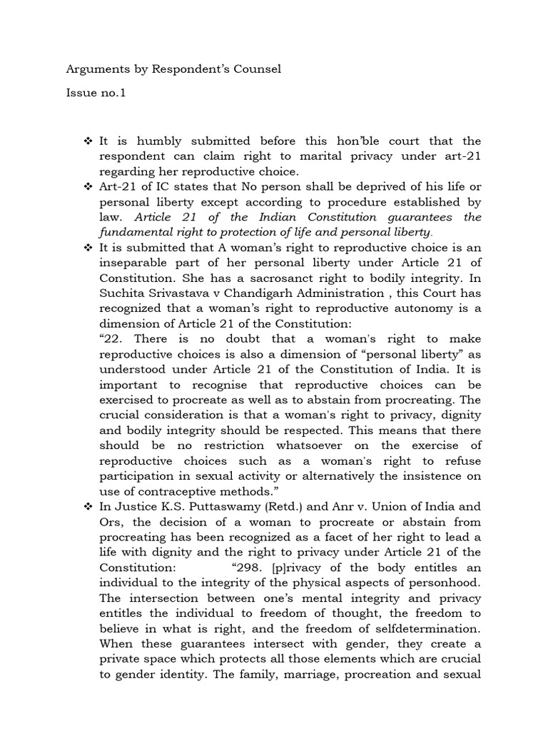 Issue 1 Arguments by Respondent | PDF | Pregnancy | Reproductive Rights