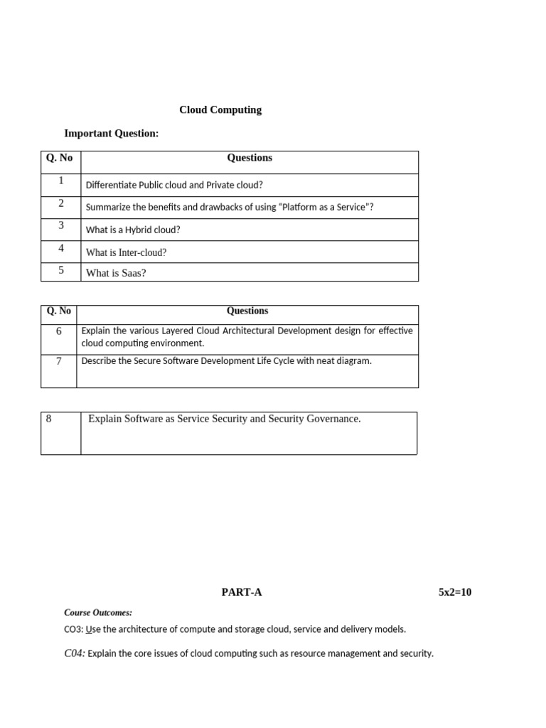 CLOUD COMPUTING IMPORTANT QUESTION | PDF | Cloud Computing | Software As A Service