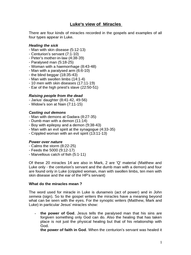 lukes-view-of-miracles | PDF | Jesus | Gospel Of Luke