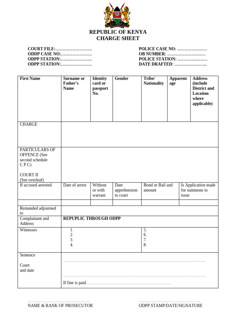 Kenya Charge Sheet Template | PDF