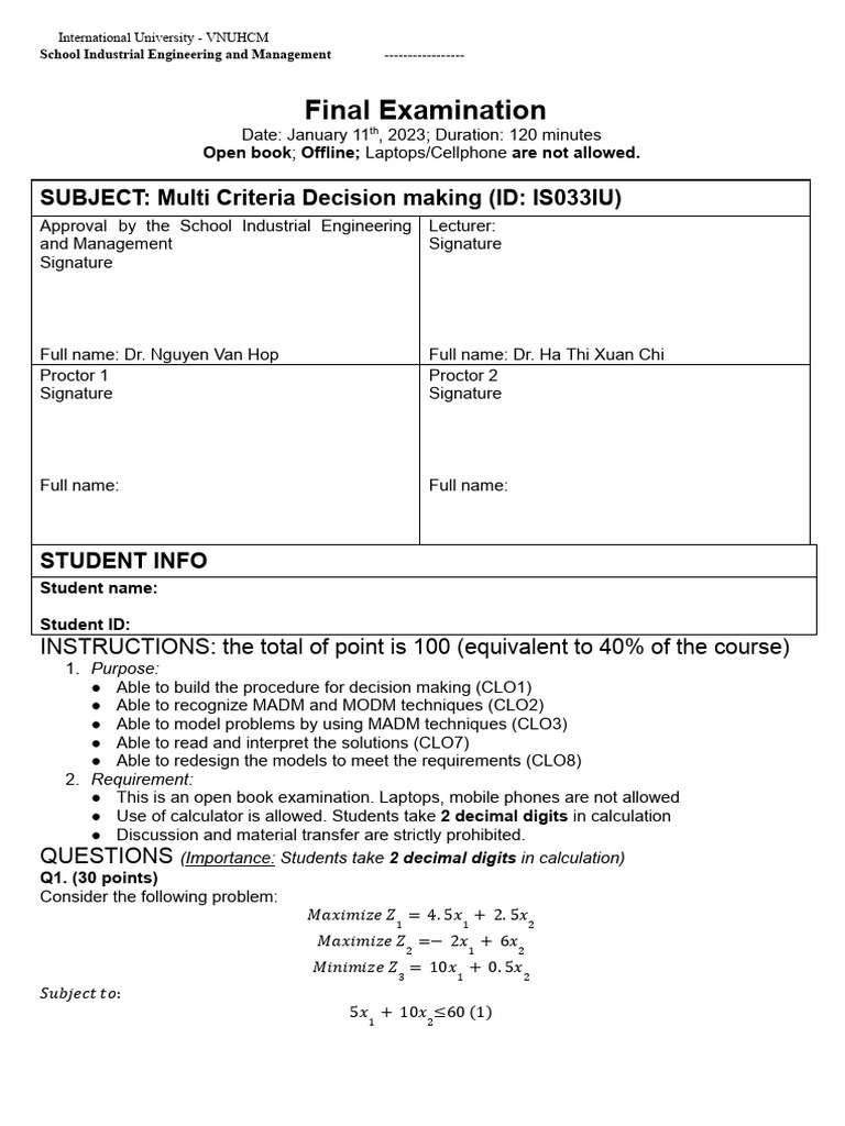 Final - Solution - 25122022 - MCDM (Revised3) | PDF | Goal | Mathematical Optimization