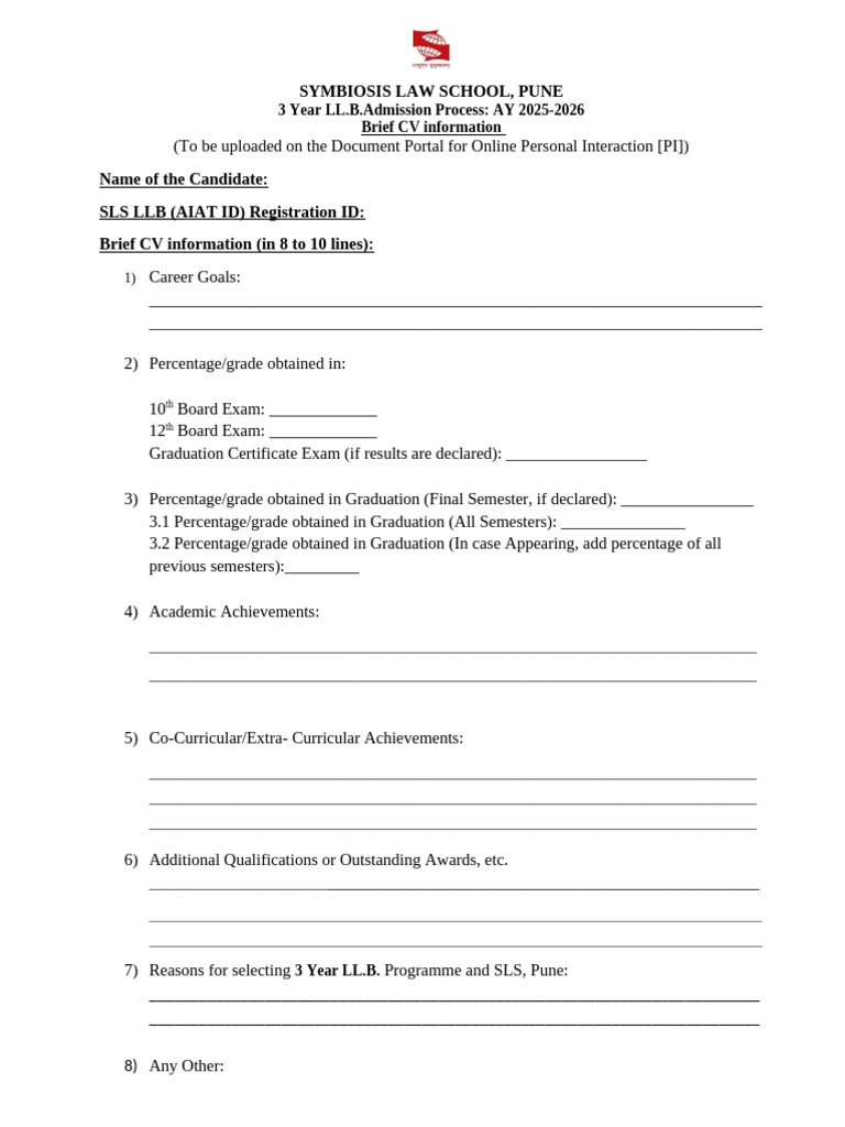 Brief CV For LL.B | PDF