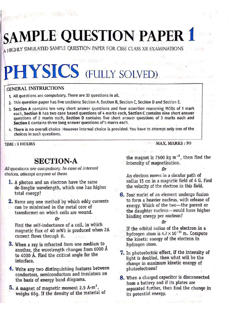 Sample Paper - 1 (Solved) | PDF