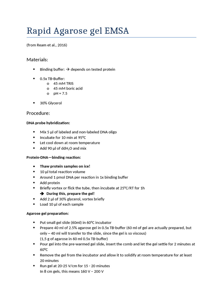 Rapid Agarose Gel EMSA - Labeled DNA - 18-04-2024 | PDF
